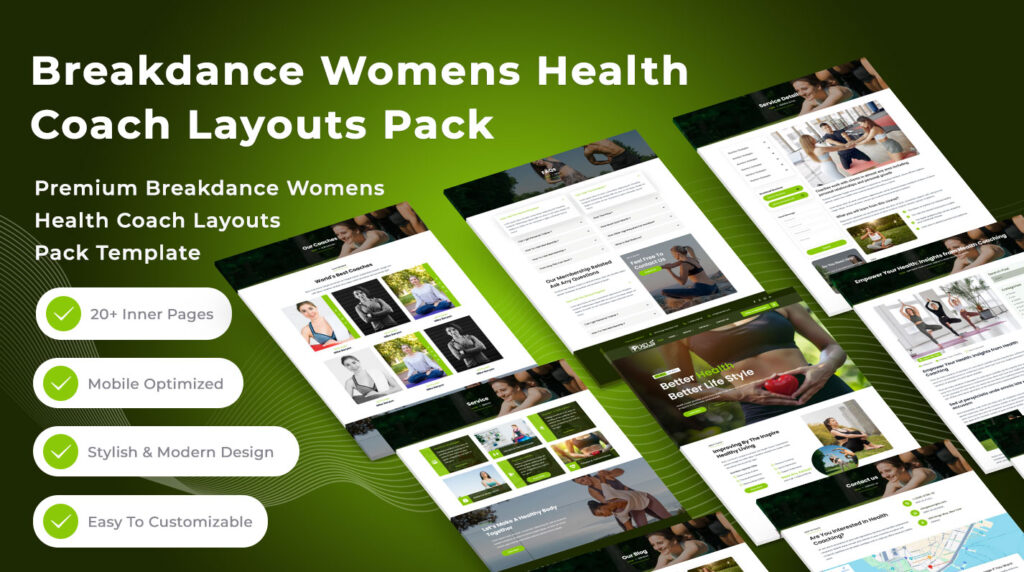 Breakdance Womens Health Coach Layouts Pack